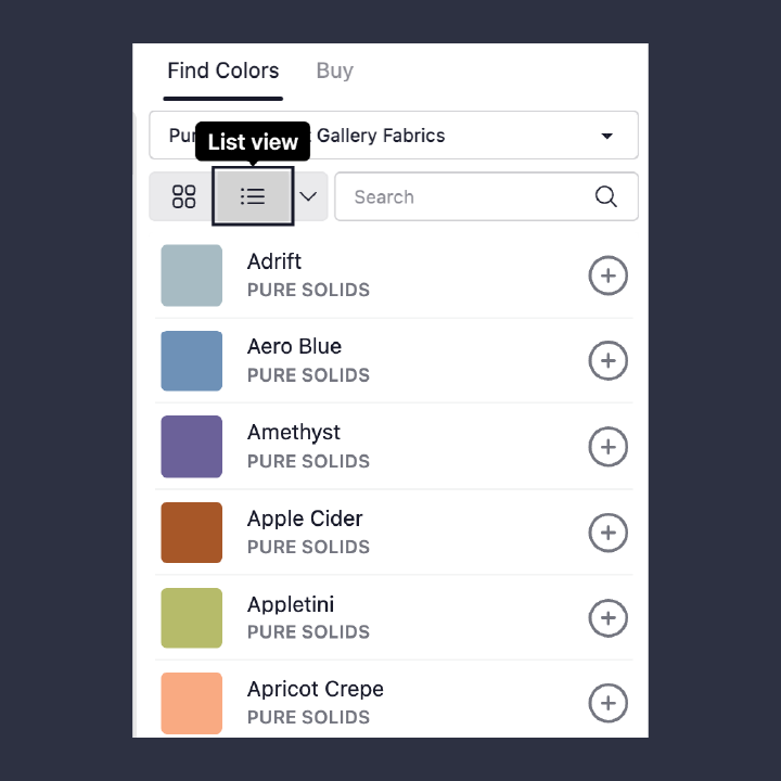 Find Colors: new list view, sorting options, and search – Sewfinity